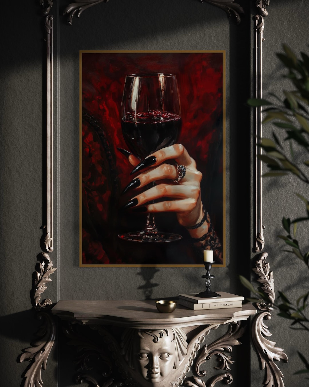 Gothic Wine Glass Art Print – Dark Romantic Wall Decor, Vampire ...