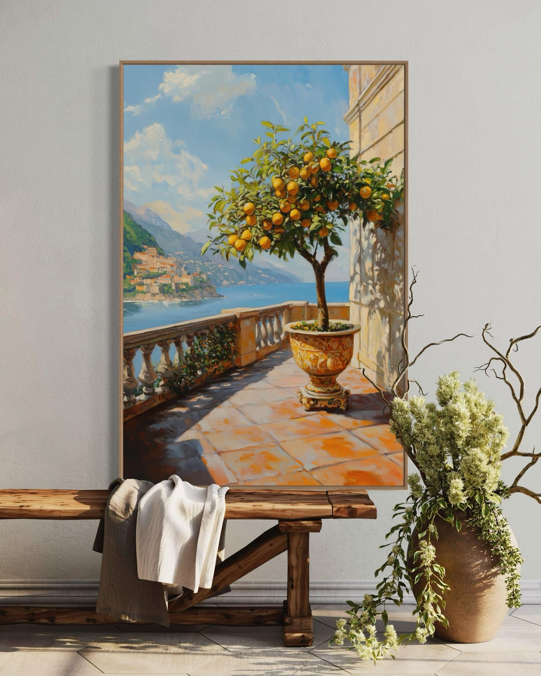 Amalfi Coast Lemon Tree Art - Rustic Italian Lemon Wall Decor Print for ...