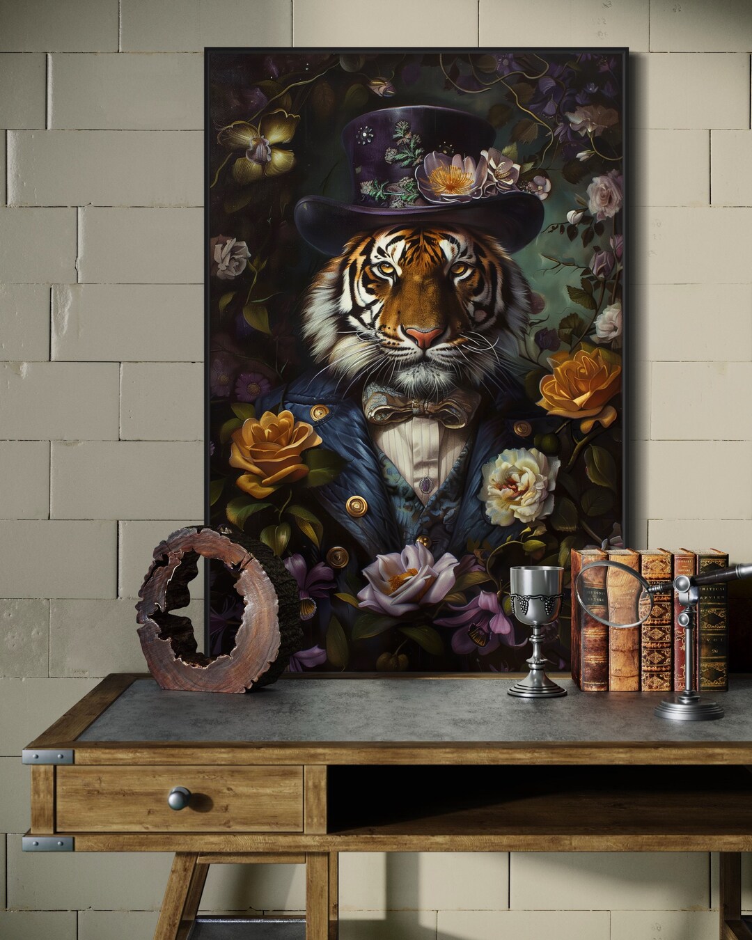 Victorian Tiger - Tiger Poster Whimsical Animal Art Print With Dark ...