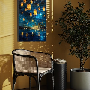 Magical Night Lantern Festival - Floating Lantern Painting Print With ...