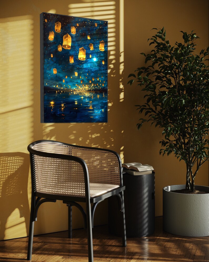 Magical Night Lantern Festival Floating Lantern Painting Print With ...