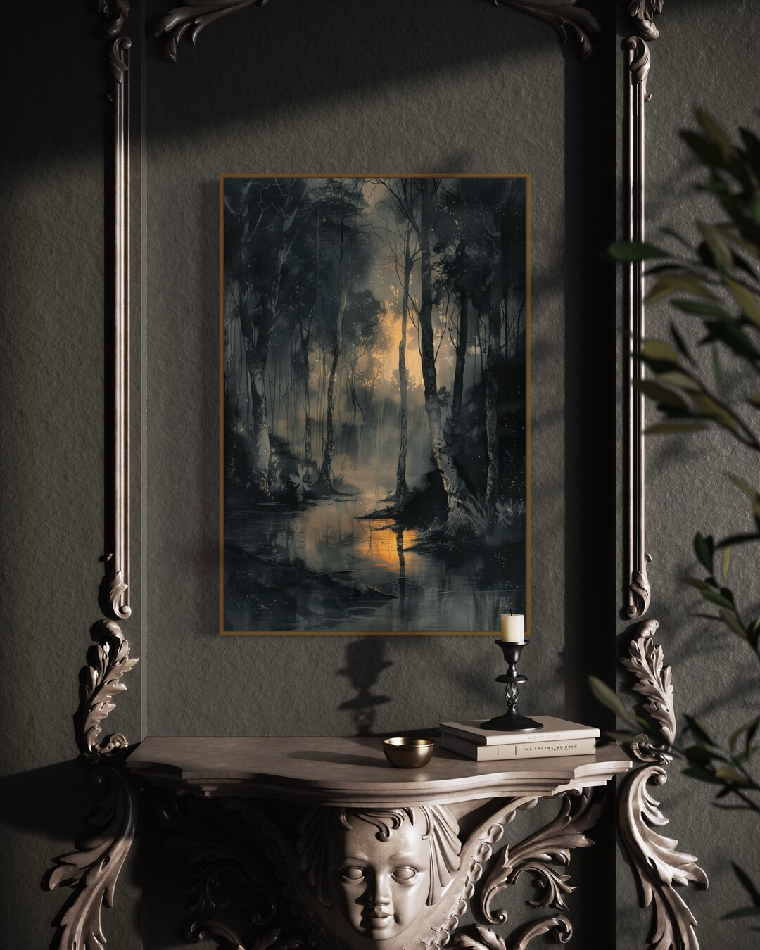 Enchanted Forest Sunset Print Mystical Gothic Forest Painting Print ...
