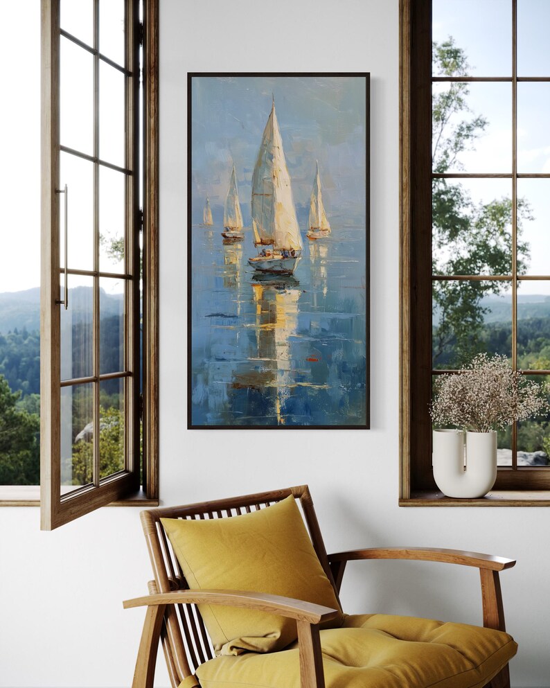 Sailboat Wall Art Print – Coastal Nautical Decor, Ocean Sailing Canvas ...