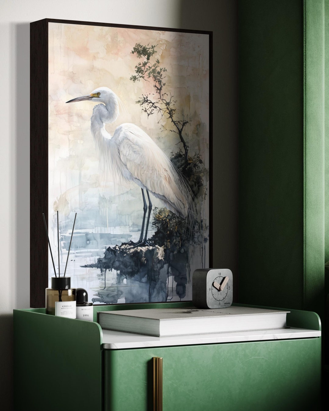 White Egret Wall Art - Serene Coastal Canvas Print, Minimalist Nature ...