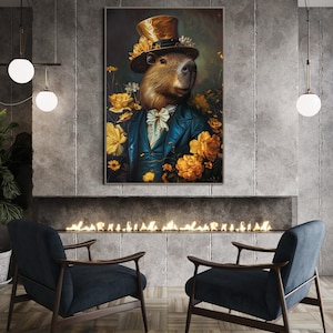 Gentleman Capybara - Victorian Artwork With Dark Floral Print ...