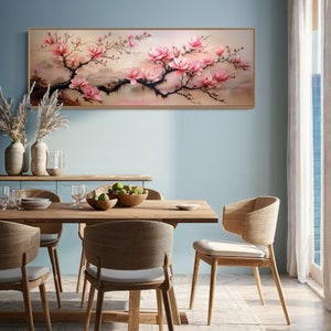Elegant Pink Magnolia Panorama - Relaxing Narrow Wall Art Above Bed ...