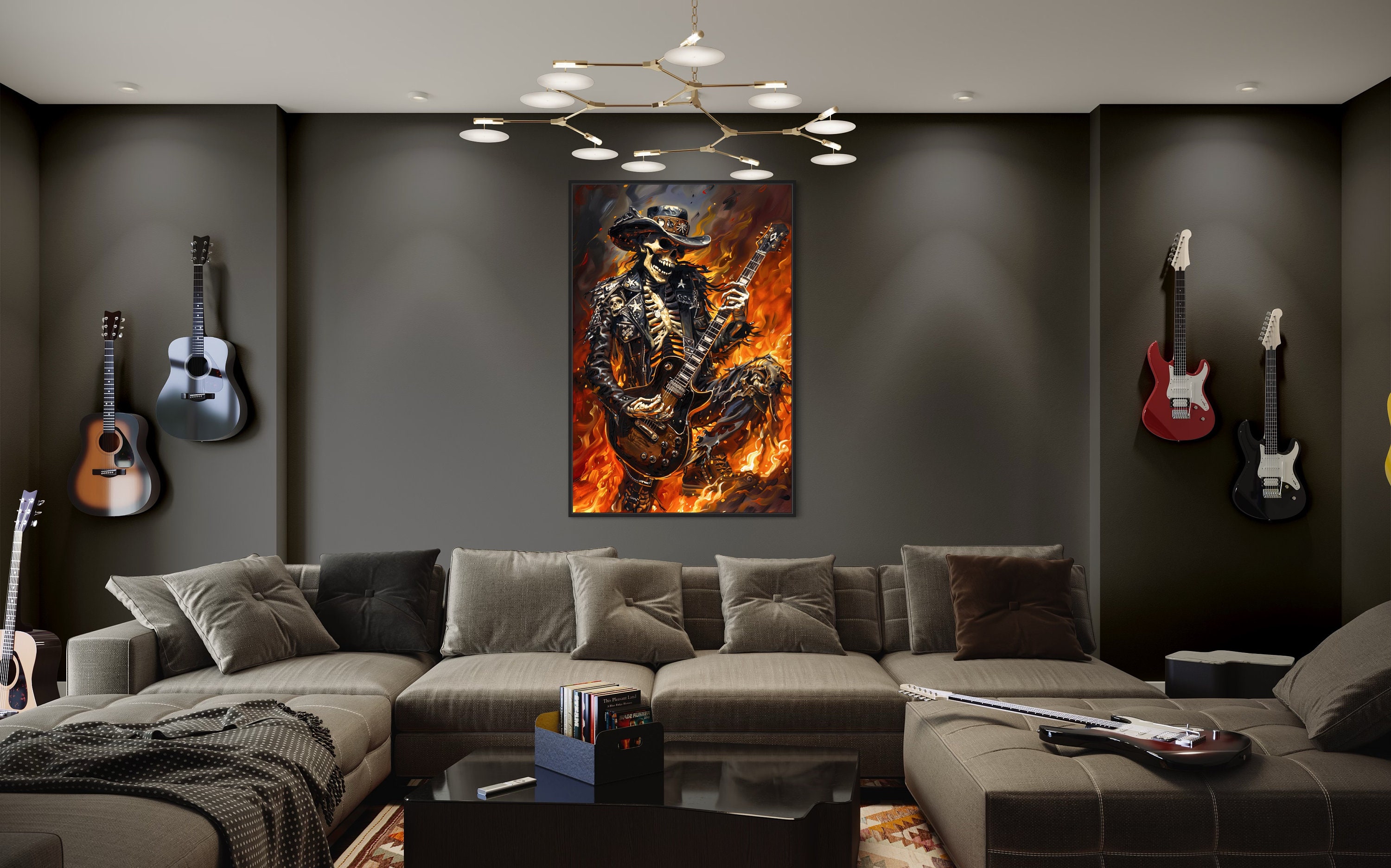 Rock Legend Skeleton Guitarist Painting, Gothic Rock N Roll Poster for ...