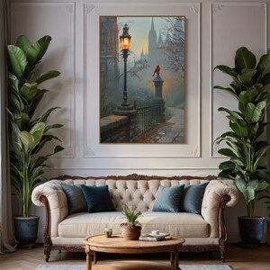 Gothic Cathedral and Red Cardinal Bird Art Print, Mystical Canvas Art ...