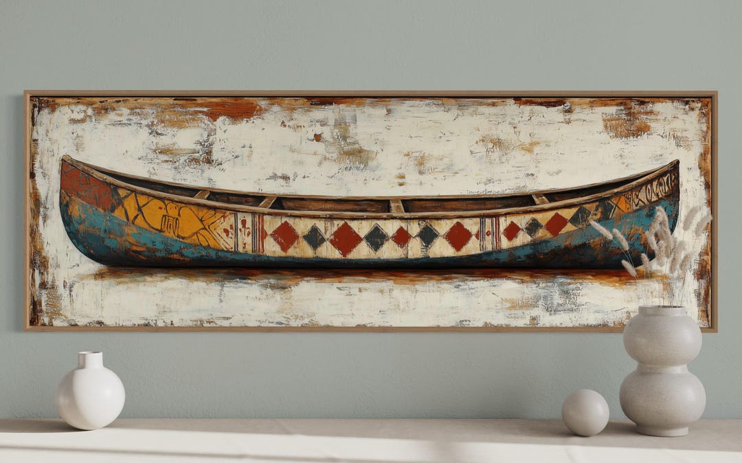 Vintage American Indian Canoe - Rustic Maritime Wall Art Print With ...