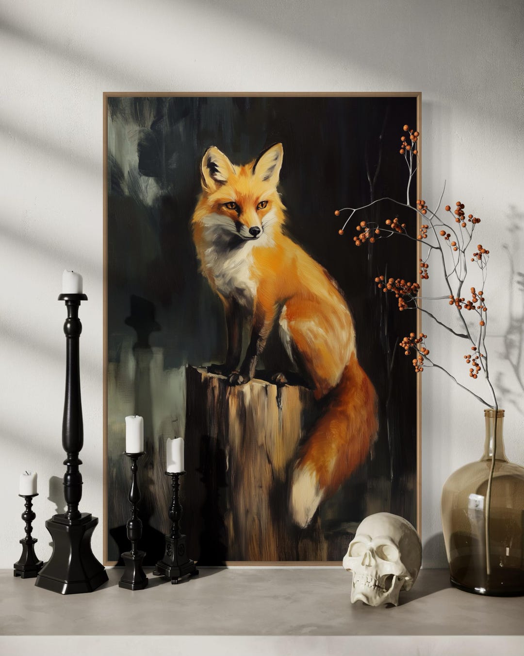 Red Fox Wall Art - Rustic Woodland Animal Canvas, Moody Forest Print ...