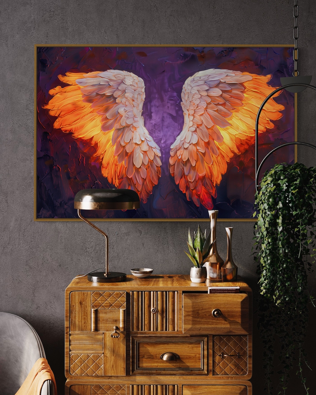 Angel's Embrace: Vivid Purple Angel Wings Painting Print, Spiritual ...
