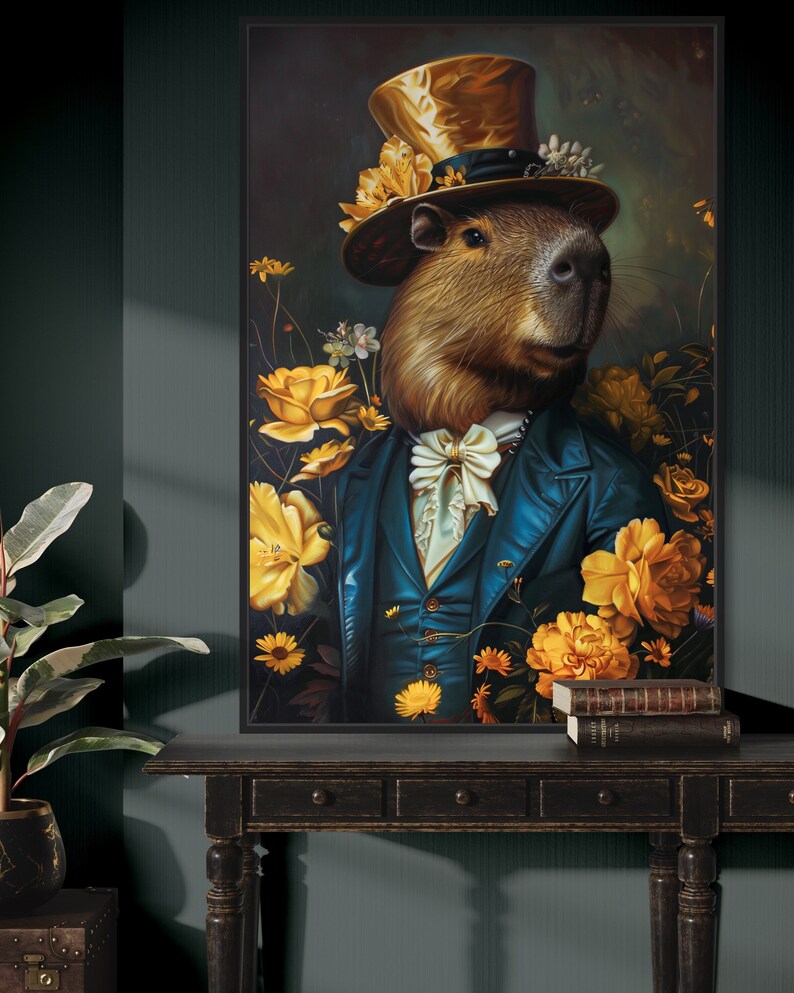 Gentleman Capybara - Victorian Artwork With Dark Floral Print ...