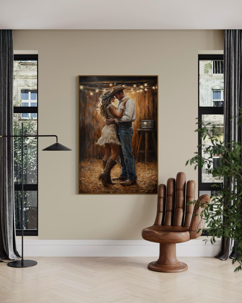 Rustic Country Couple Dancing Art Print - Romantic Barn Scene Wall ...