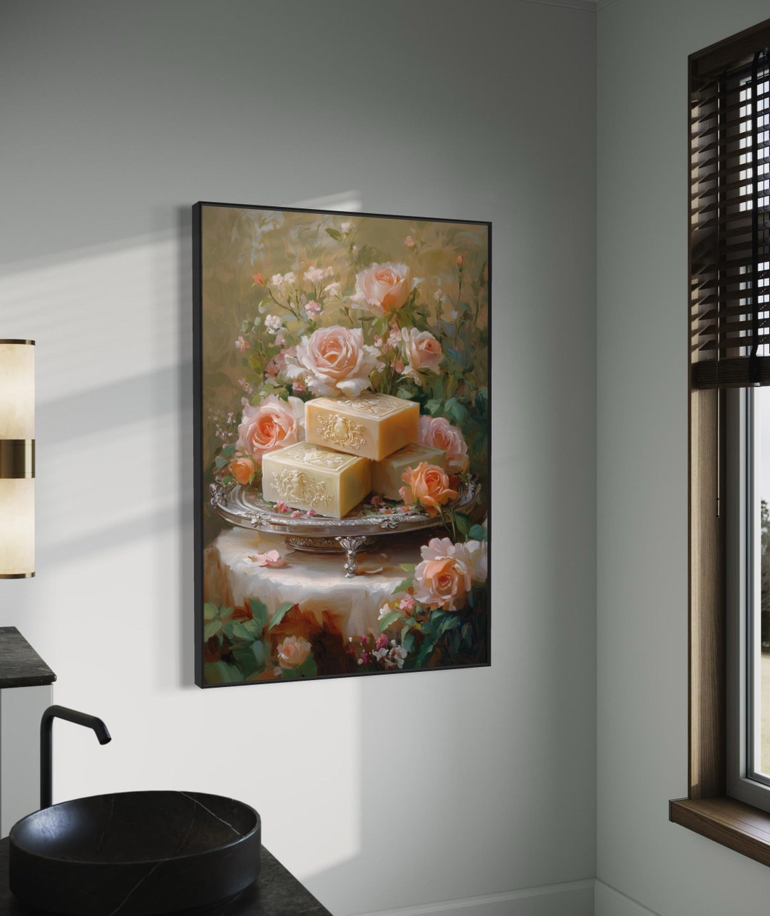 Vintage Rose & Soap Canvas – Elegant Shabby Chic Wall Art, Feminine ...