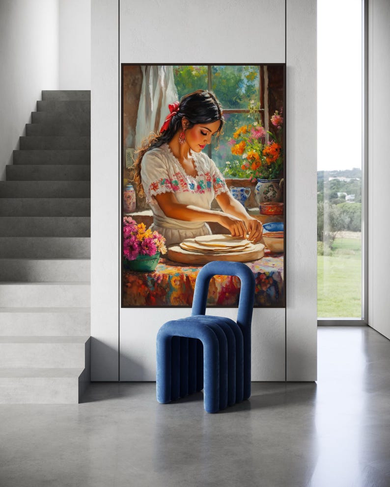 Mexican Kitchen Wall Art - Vibrant Tortilla-making Canvas Print, Rustic ...