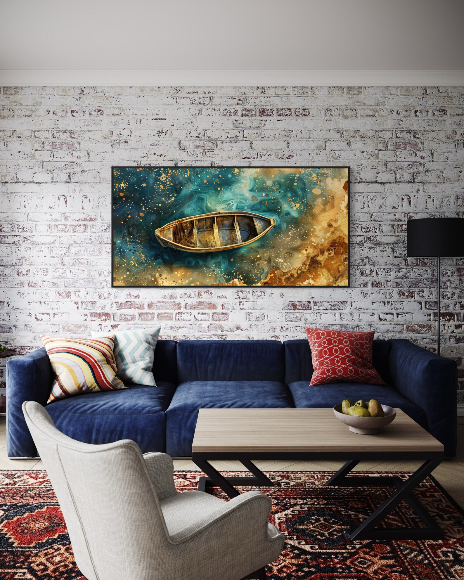 Rustic Charm Rowboat - Panoramic Rustic Coastal Decor, Turquoise ...