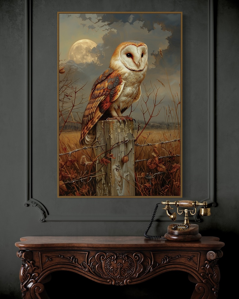 Moonlit Guardian: Barn Owl and Full Moon Print - Serene Owl Artwork for ...