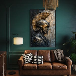 Spartan Warrior Wall Art - Bold Greek Mythology Canvas Print With Gold ...