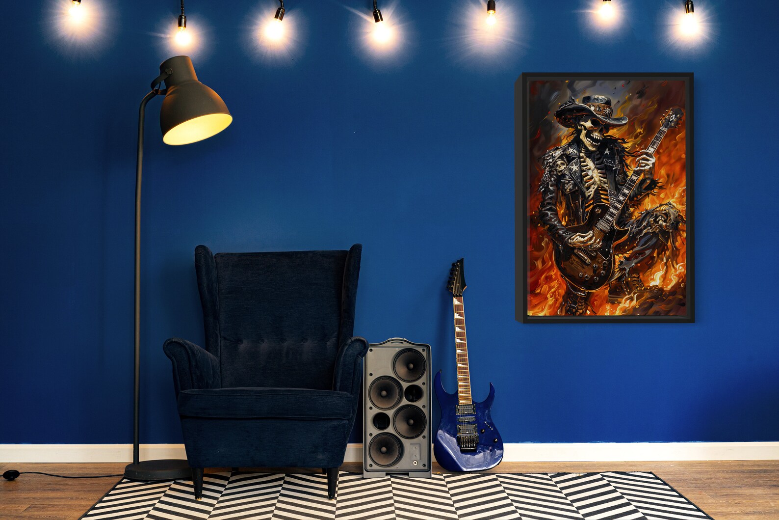 Rock Legend Skeleton Guitarist Painting, Gothic Rock N Roll Poster for ...