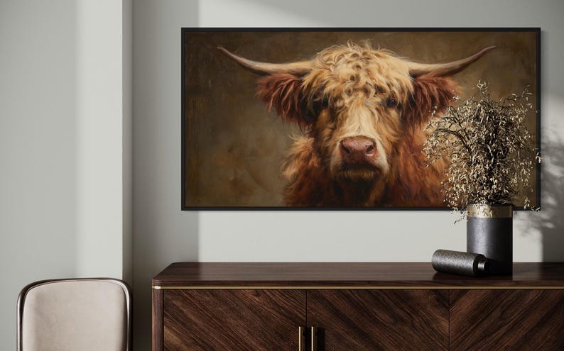 Highland Cow Art Print – Shaggy Rustic Farmhouse Wall Decor, Western ...