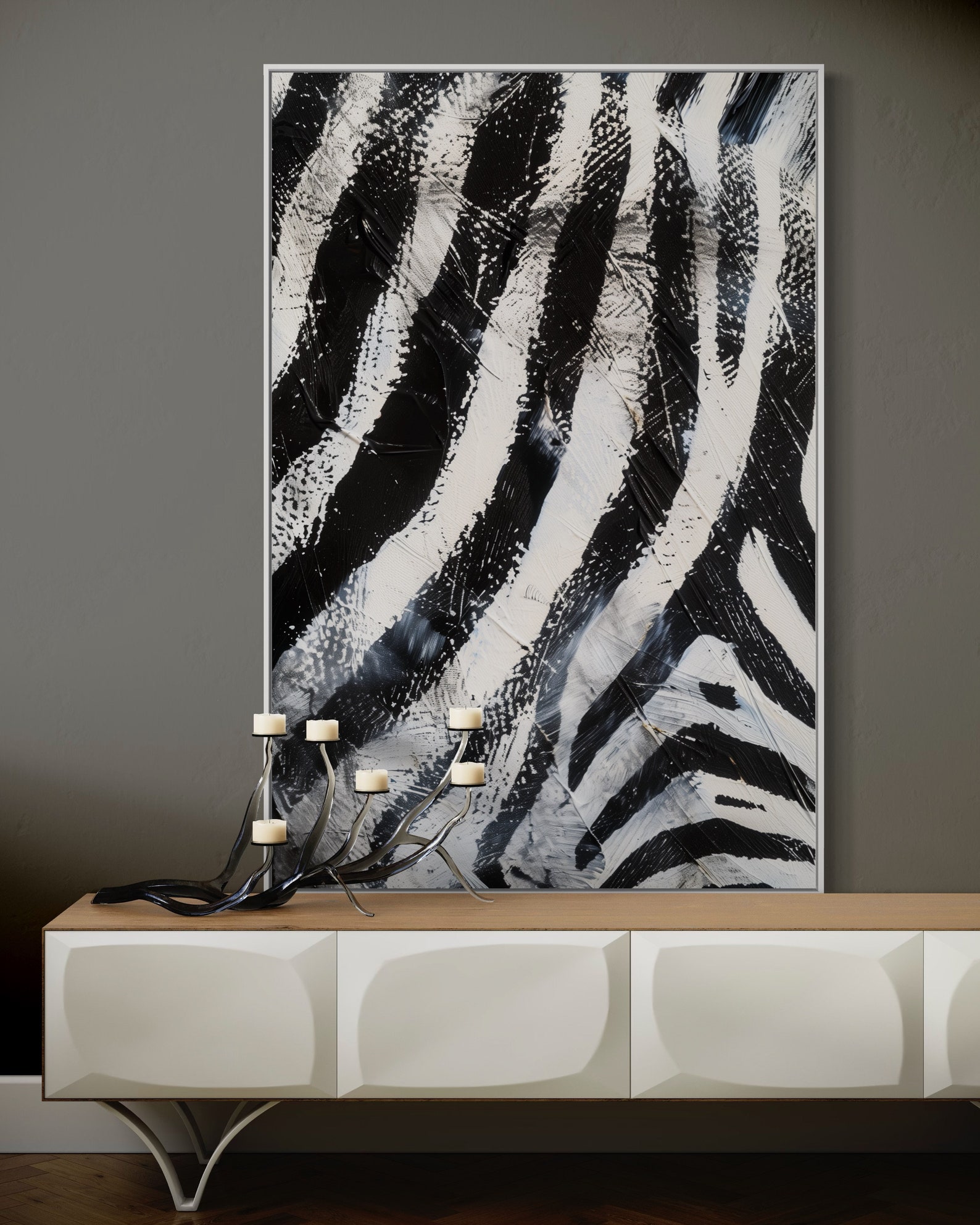 Striped Harmony: Chic Zebra Print Wall Art Simple Abstract Monochrome ...