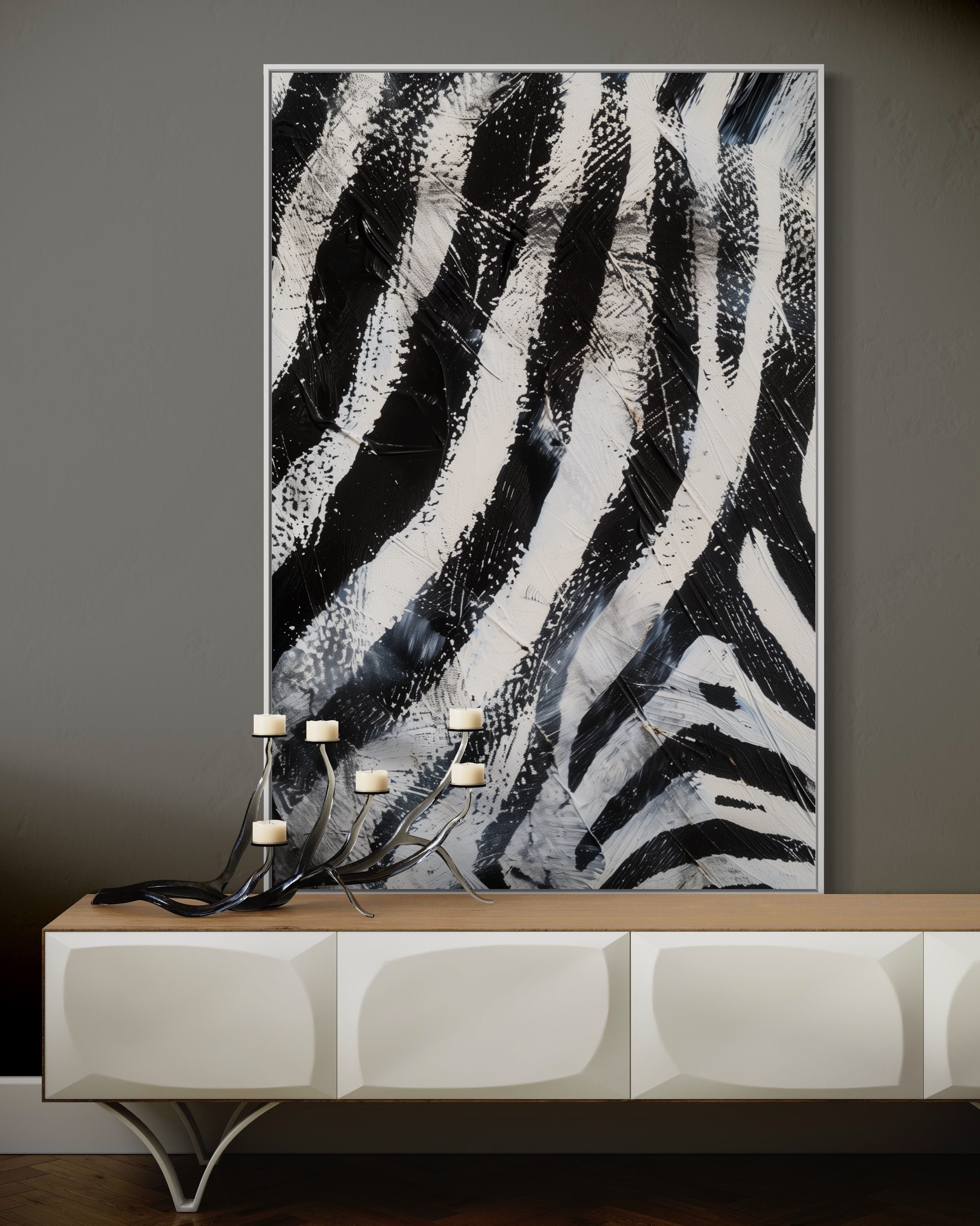 Striped Harmony: Chic Zebra Print Wall Art Simple Abstract Monochrome ...