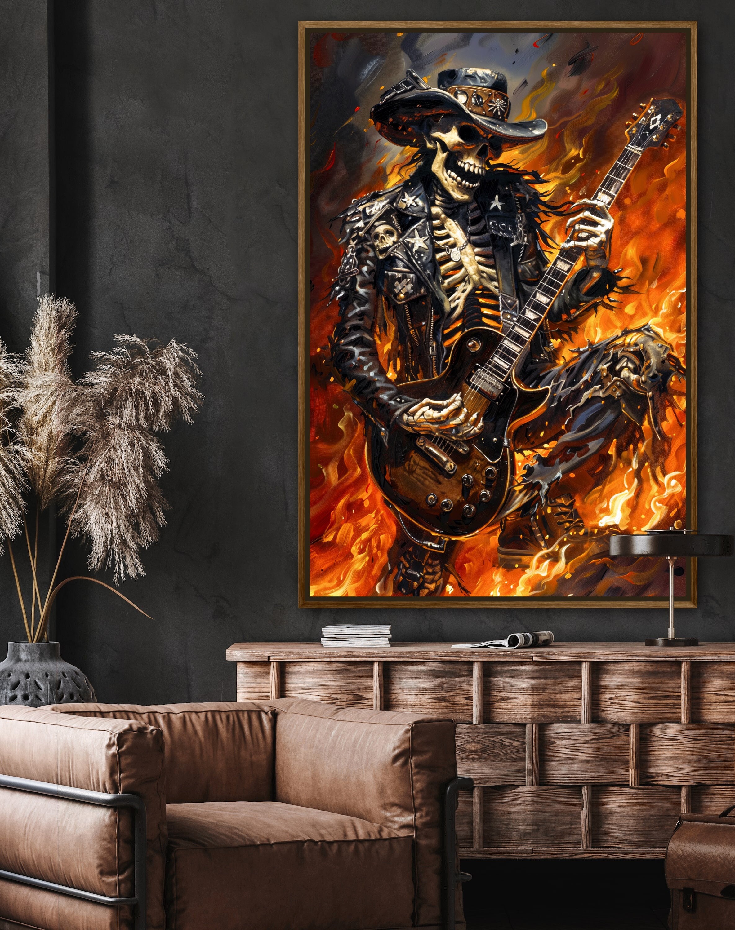 Rock Legend Skeleton Guitarist Painting, Gothic Rock N Roll Poster for ...