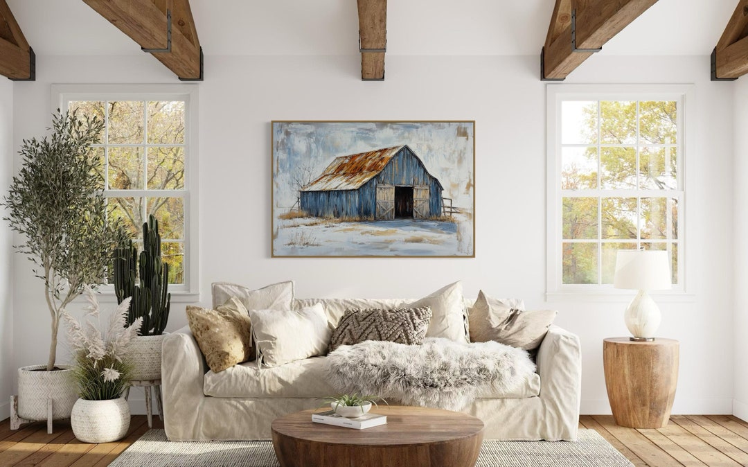 Americana Barn Art - Vintage Panoramic Landscape Print of Weathered Old ...