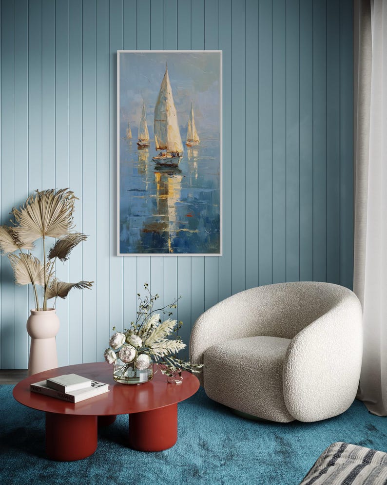 Sailboat Wall Art Print – Coastal Nautical Decor, Ocean Sailing Canvas ...