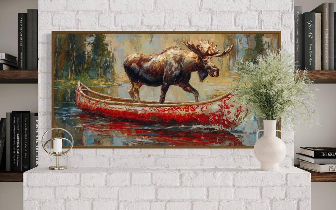 Moose in Canoe Wall Art – Rustic Cabin Animal Print, Funny Wilderness ...
