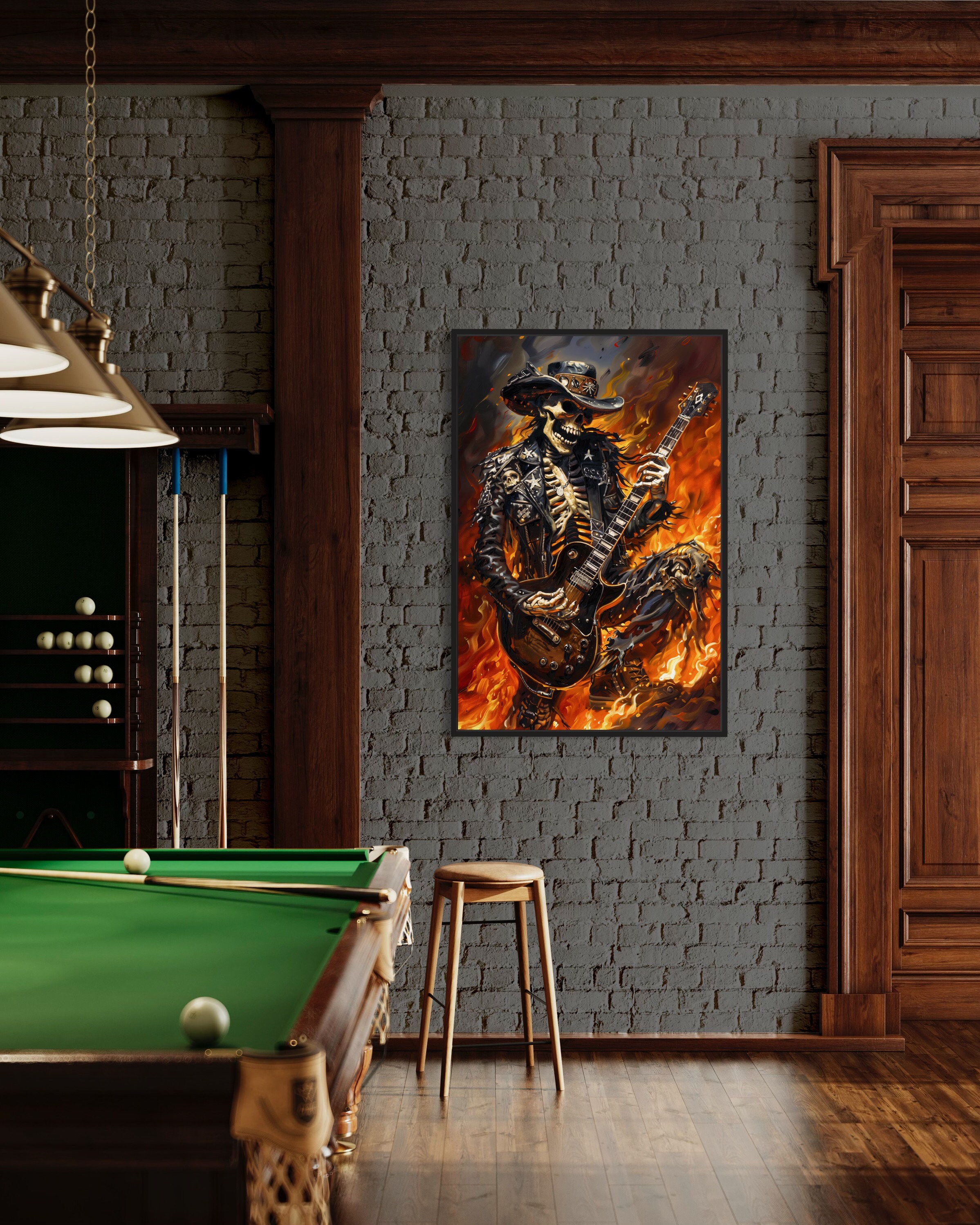 Rock Legend Skeleton Guitarist Painting, Gothic Rock N Roll Poster for ...