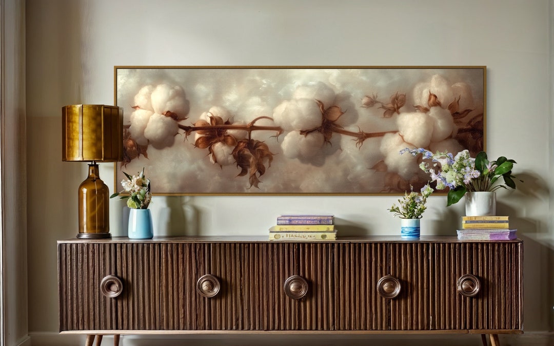 Nature's Softness Unfurled: Panoramic Cotton Boll Art Print - Simple ...