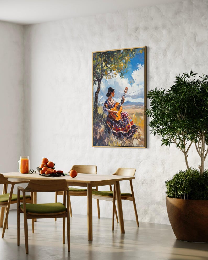 Mexican Woman Guitar Art – Folk Music Wall Art, Bohemian Cultural ...