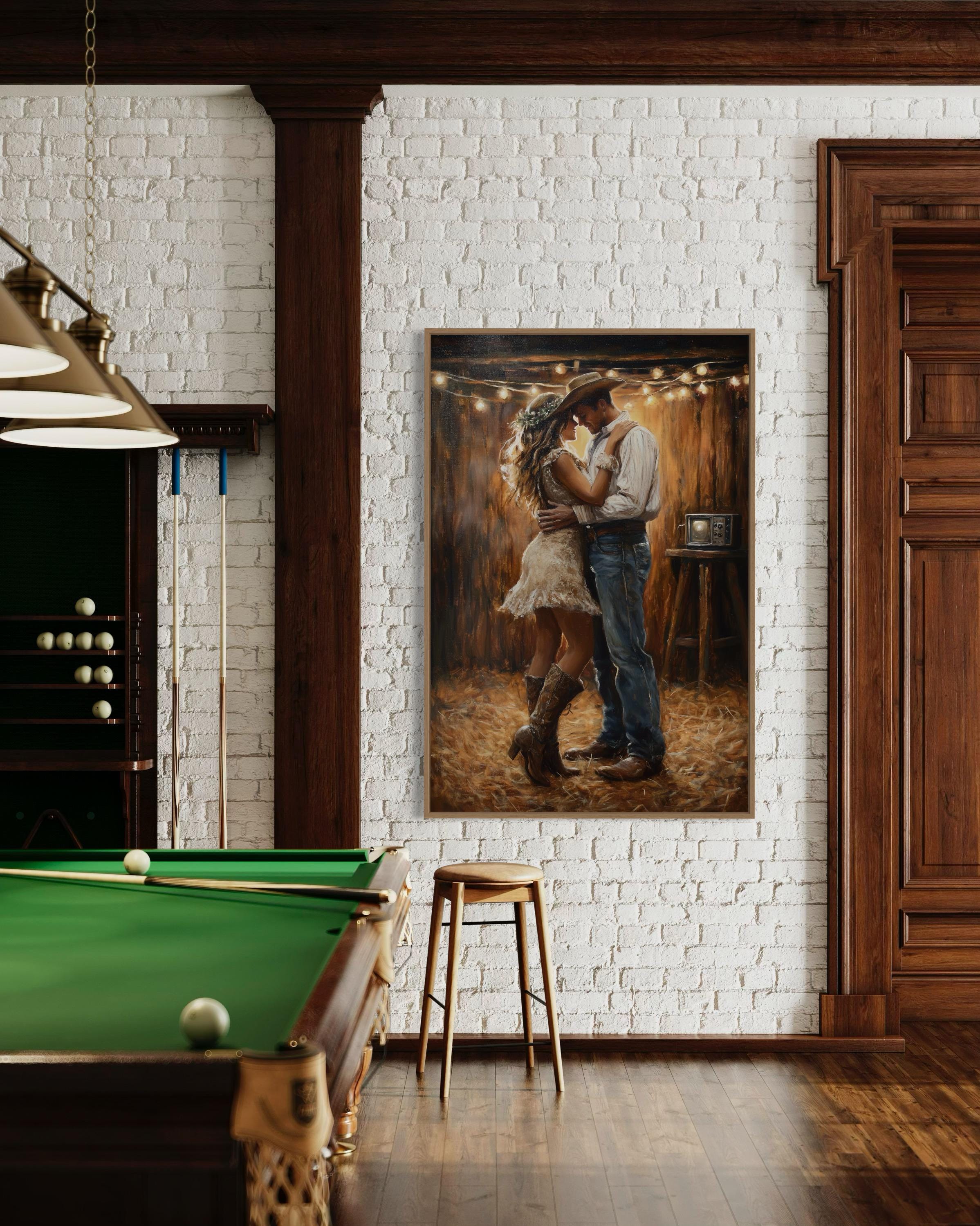 Rustic Country Couple Dancing Art Print - Romantic Barn Scene Wall ...