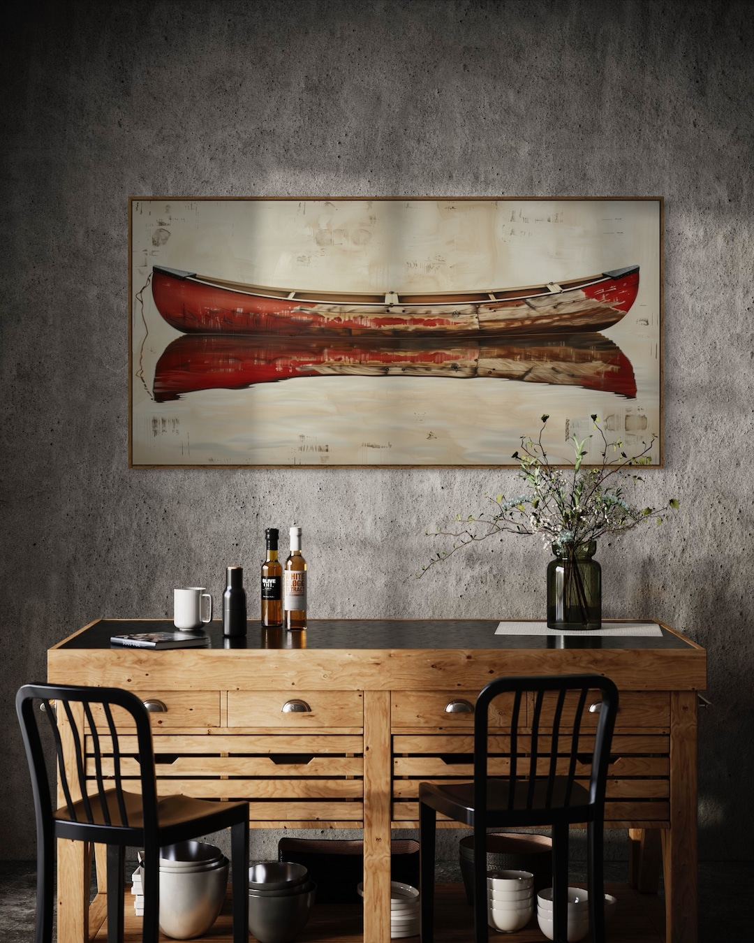 Vintage Canoe Art - Rustic Wall Decor, Relaxing Nautical Print for Lake ...