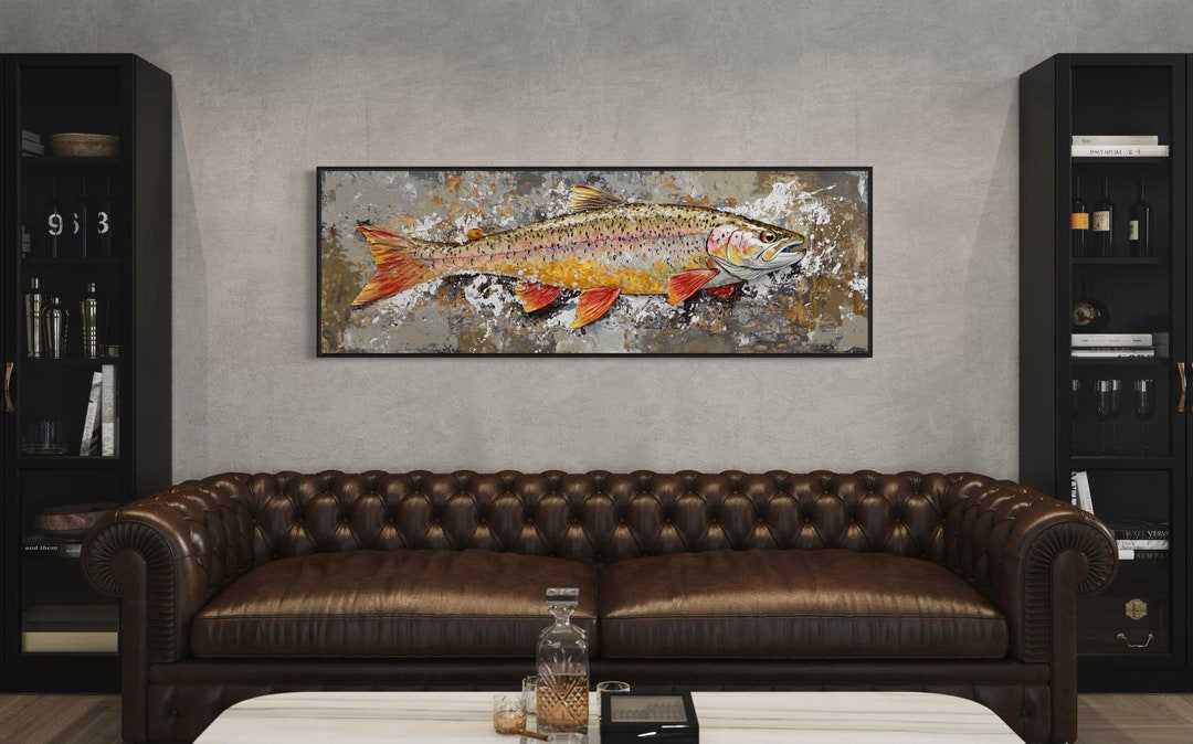 Rainbow Trout Wall Art - Rustic Fishing Decor Canvas, Vibrant Wildlife ...