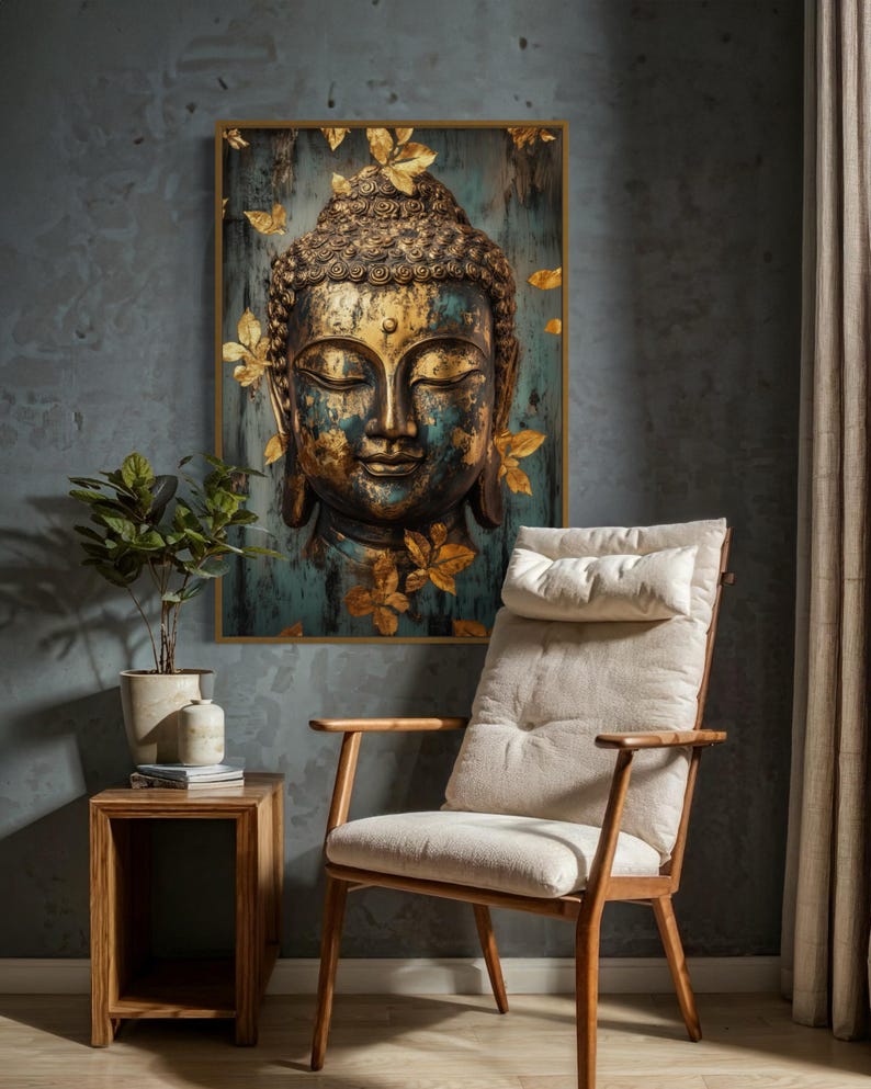 Gold Buddha Among Fall Leaves - Buddha Wall Art for Yoga Studio Decor ...