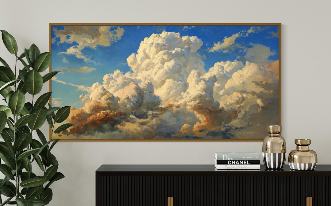 Vibrant Cloudscape - Moody Dark Sky Painting Print, Colorful Panoramic ...