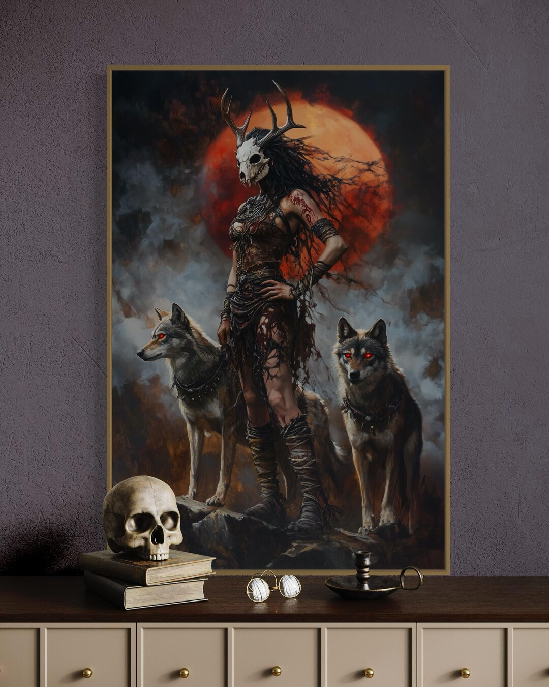 Pagan Huntress & Wolves Canvas – Dark Fantasy Warrior Woman Art, Gothic ...