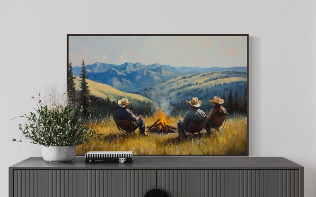 Cowboy Wall Art - Western Campfire Canvas, Mountain View Print for Man ...
