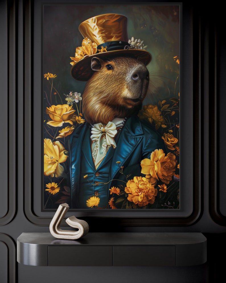 Gentleman Capybara - Victorian Artwork With Dark Floral Print ...