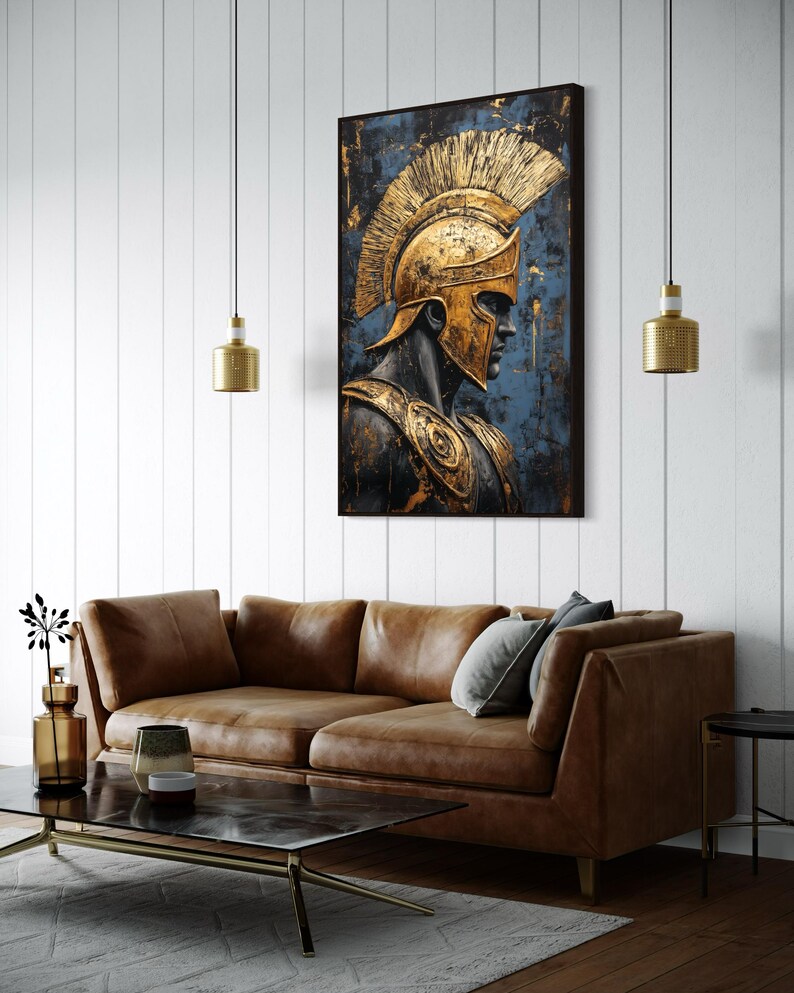 Spartan Warrior Art Print - Bold Gold Helmet Canvas, Ancient Warrior ...