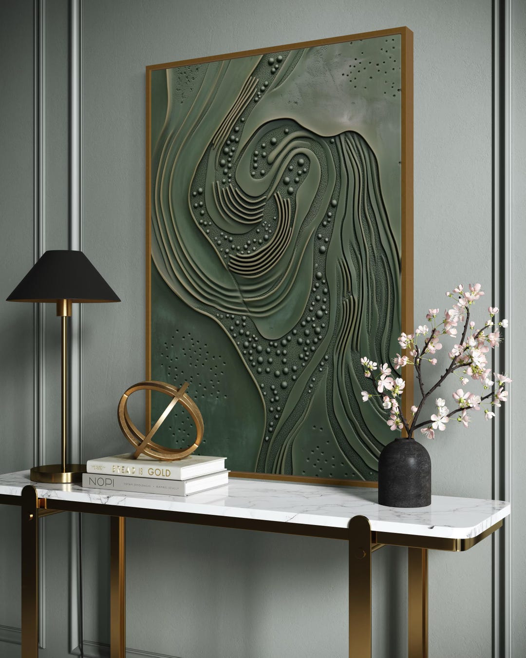 Olive Green Abstract Art Print – Modern Topographic Wall Decor ...