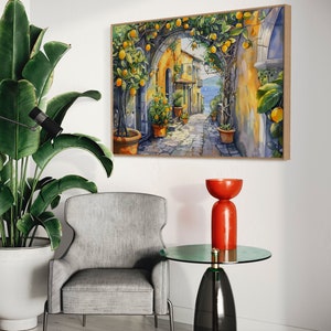 Amalfi Lemon Tree Breeze: Panoramic Italian Street Scene Art Print ...