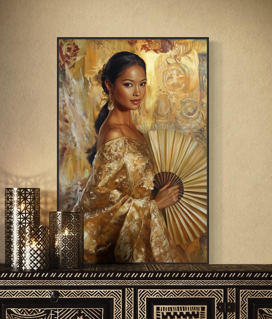 Golden Elegance Canvas – Filipina Portrait Art, Luxurious Wall Decor ...