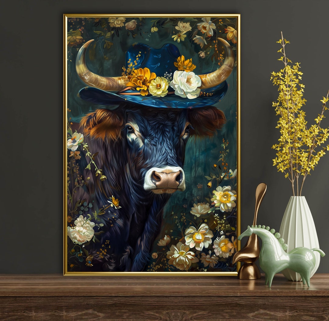 Victorian Buffalo in Bloom - Whimsical Buffalo Wall Art Print, Dark ...