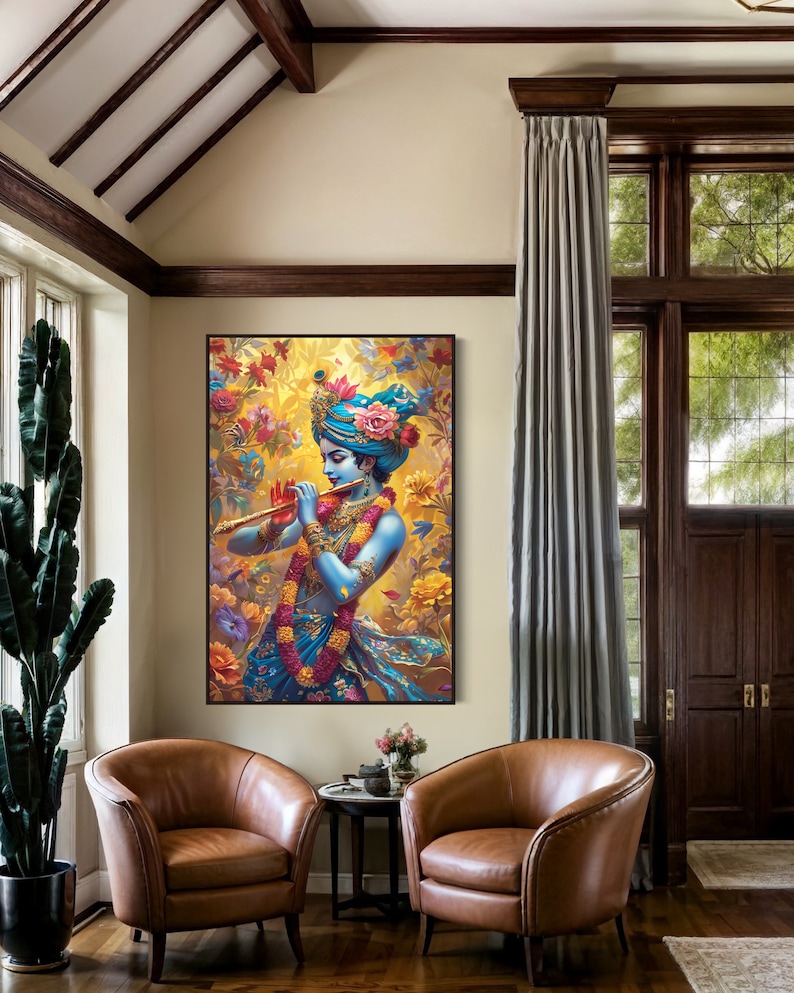 Divine Melody: Lord Krishna Canvas Art Print - Spiritual Poster for ...