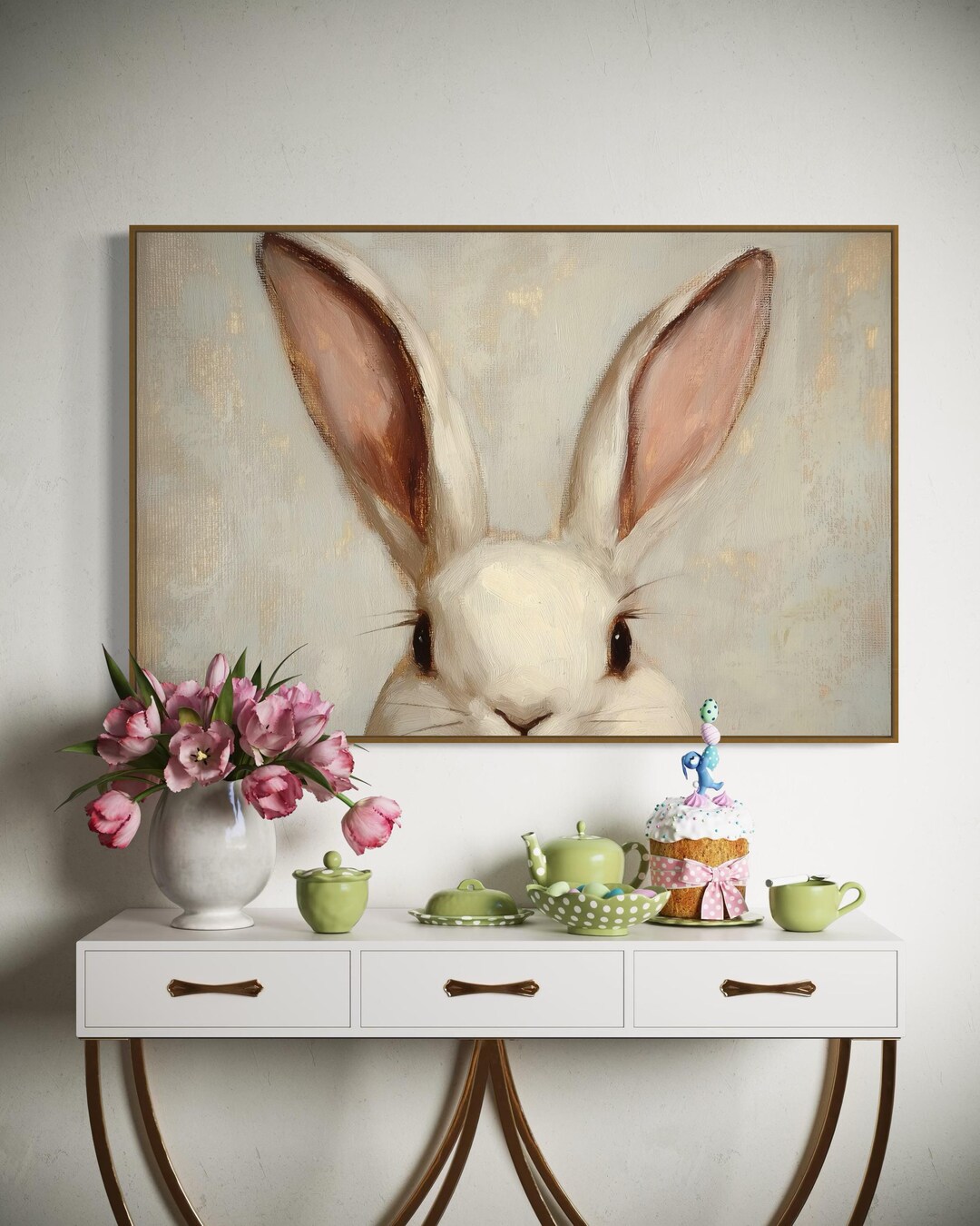 Rustic Bunny Ears Canvas – Whimsical Rabbit Wall Art, Vintage Bunny ...