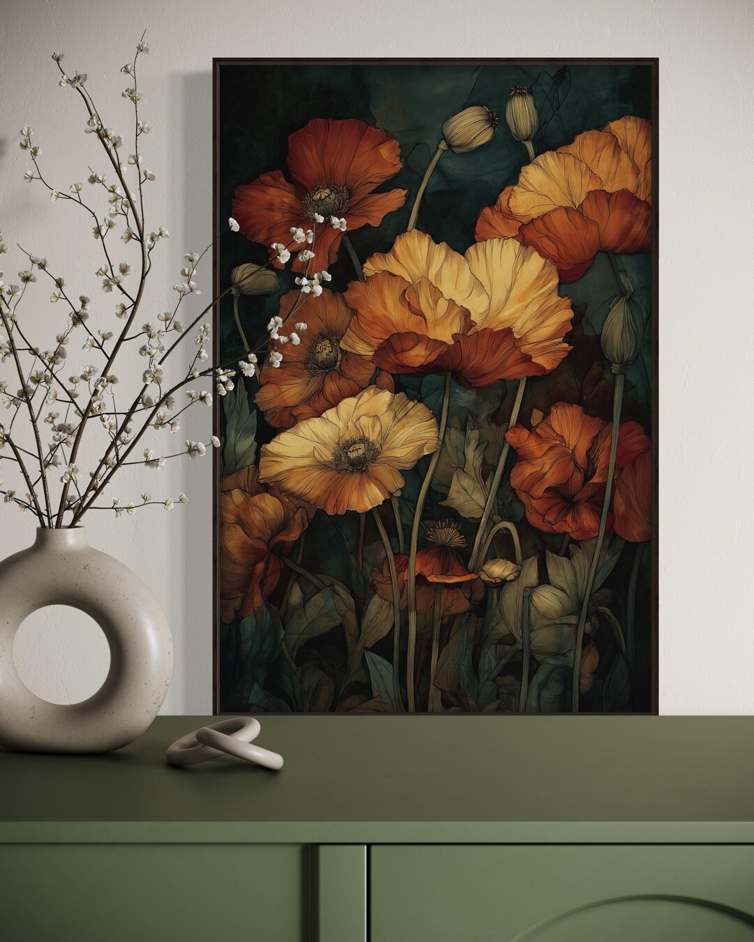 Moody Poppy Art Print – Dark Floral Wall Decor, Gothic Botanical ...
