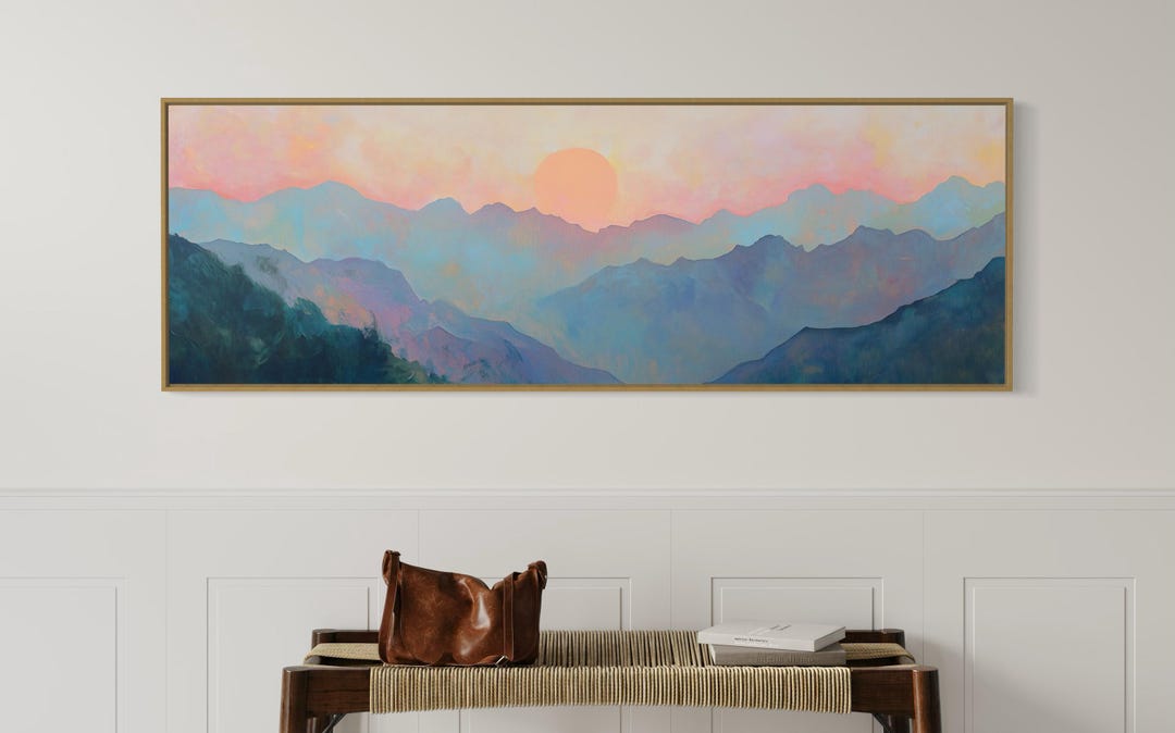 Abstract Mountain Canvas Wall Art - Colorful Sunrise and Misty ...